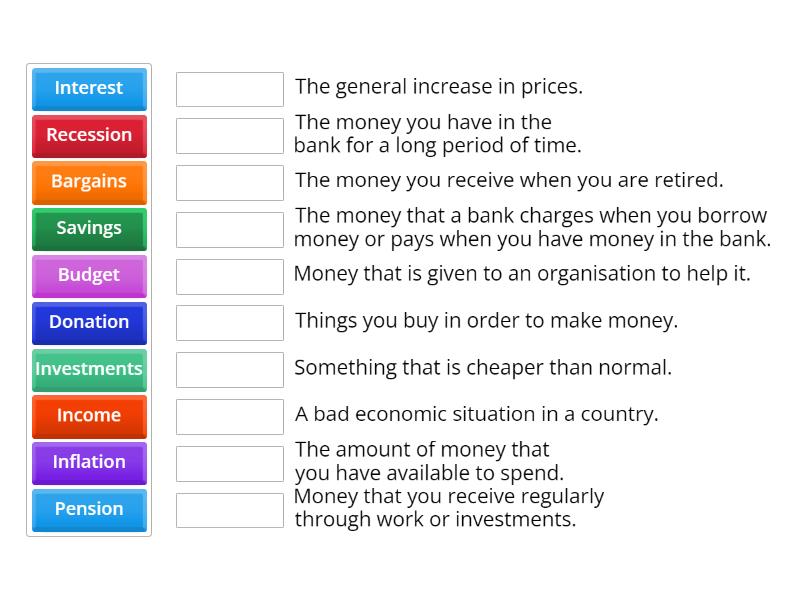 Money Vocabulary - Match up