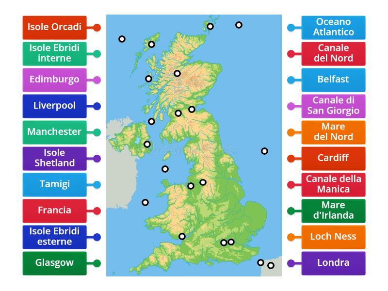 Cartina muta del Regno Unito - Diagrama con etiquetas