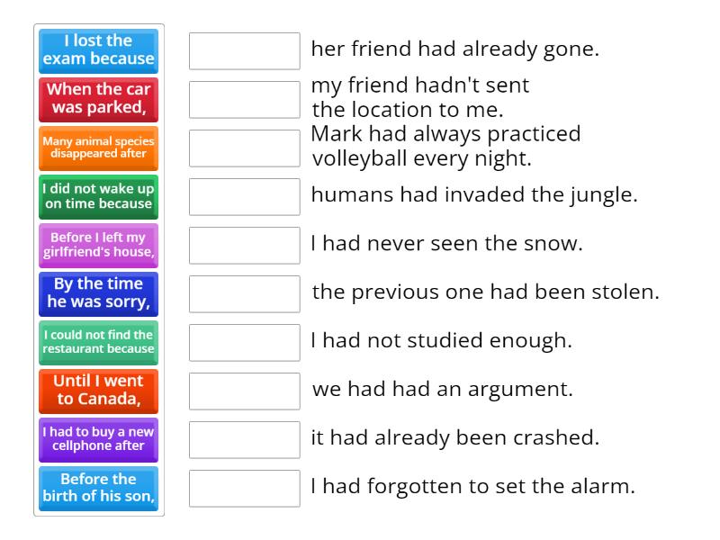 Past Perfect Matching - Match up