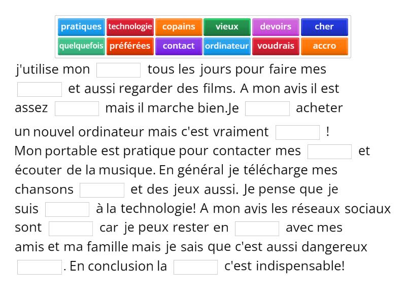 French- La technologie - Missing word