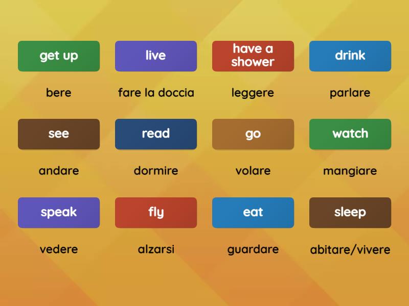 Matching English and Italian verbs - Unscramble