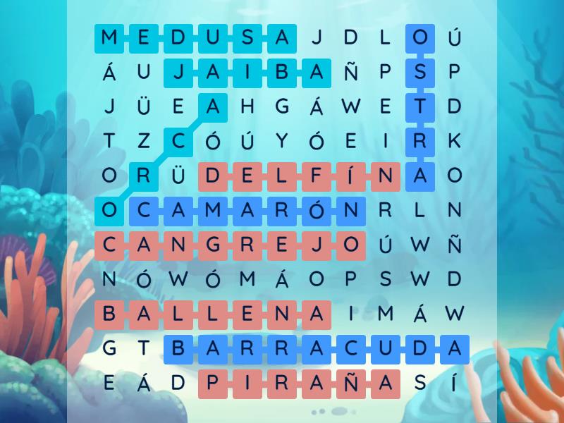 Animales acuáticos - Sopa de letras