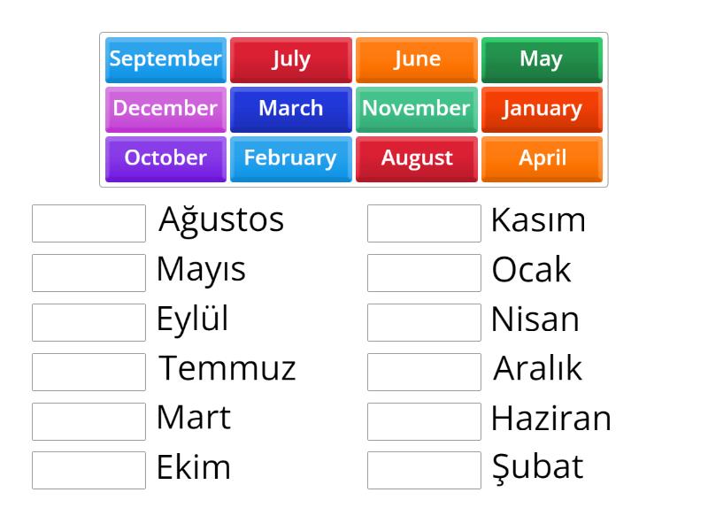 İngilizce aylar - Match up