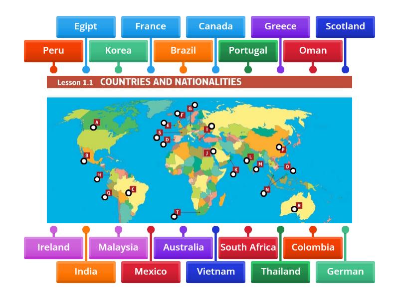 Countries and Nationalities Speakout Elem p.152 - Labelled diagram