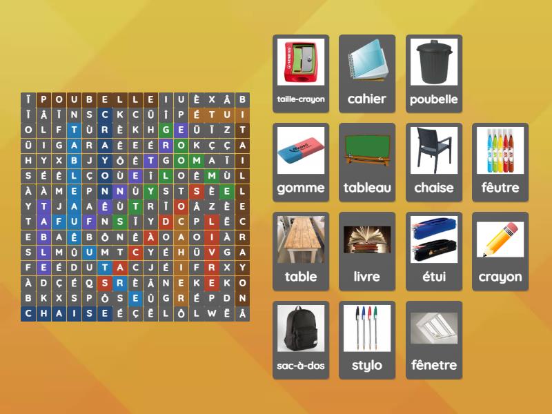 Vocabulaire de la salle de classe - Wordsearch