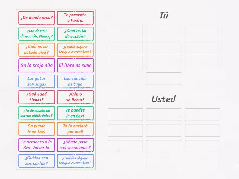 A2 Módulo 5 Tú vs. Usted - Ordenar por grupo