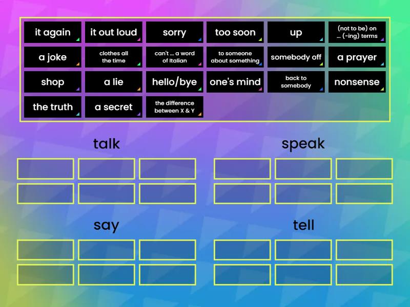Collocations say/tell/speak/talk - Ordenar por grupo
