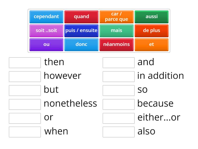 French CONJUNCTIONS - Match up