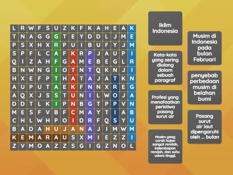 LKPD Tema 8 Subtema 2 muatan B. Indo dan IPA - Wordsearch