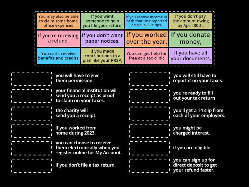 Filing Your Tax Return: "If" Sentences - Match up
