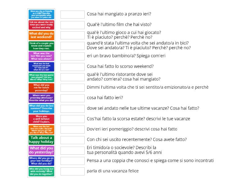 Speaking questions italian translation - Match up