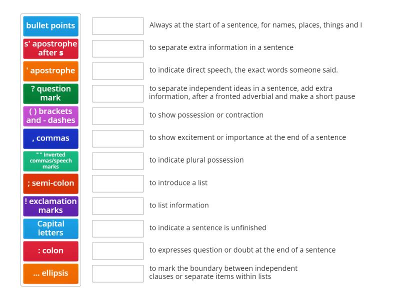 Punctuation match up- warm up/assessment activity - Une las parejas
