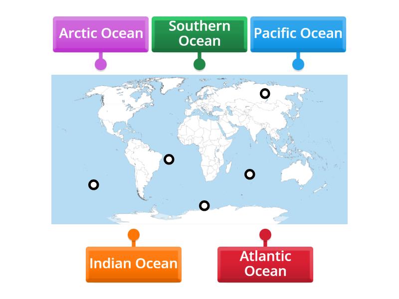 Label the major oceans of the world on the map - Diagramme étiqueté