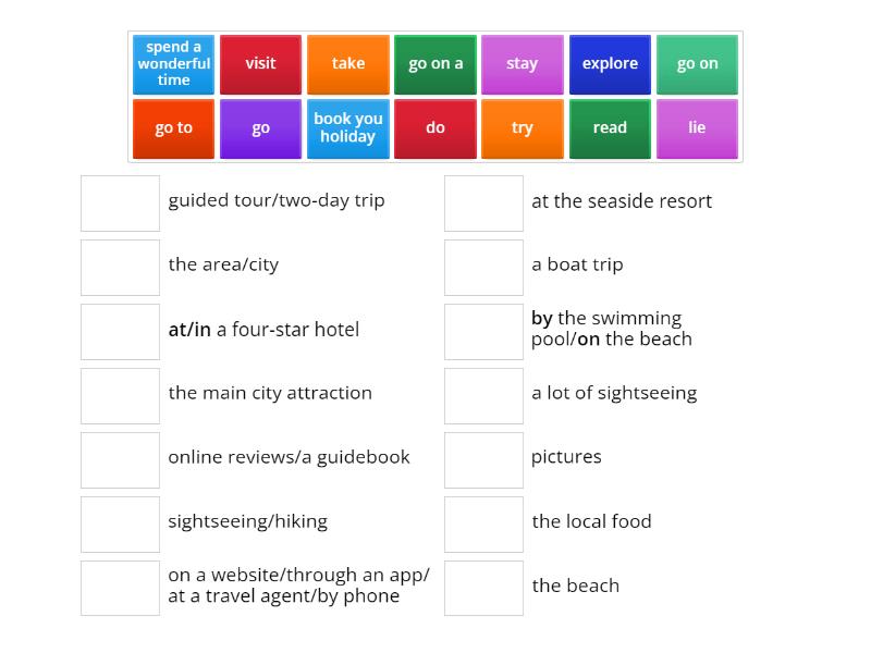 Going on holiday collocations - Match up
