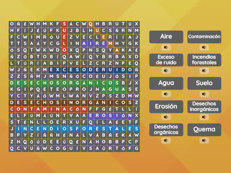 Contaminación del ambiente - Sopa de letras