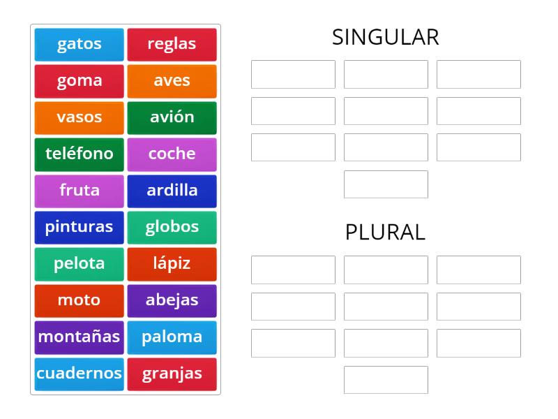 Sustantivos en singular y plural - Ordenar por grupo