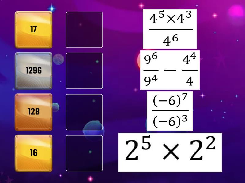 Tes Formatif Perkalian dan Pembagian Bilangan Berpangkat - Match up
