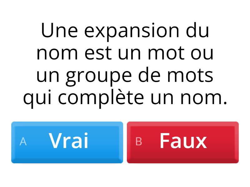 Les expansions du nom - Quiz