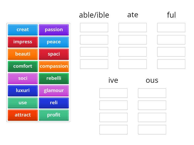 Adjective suffixes - Group sort