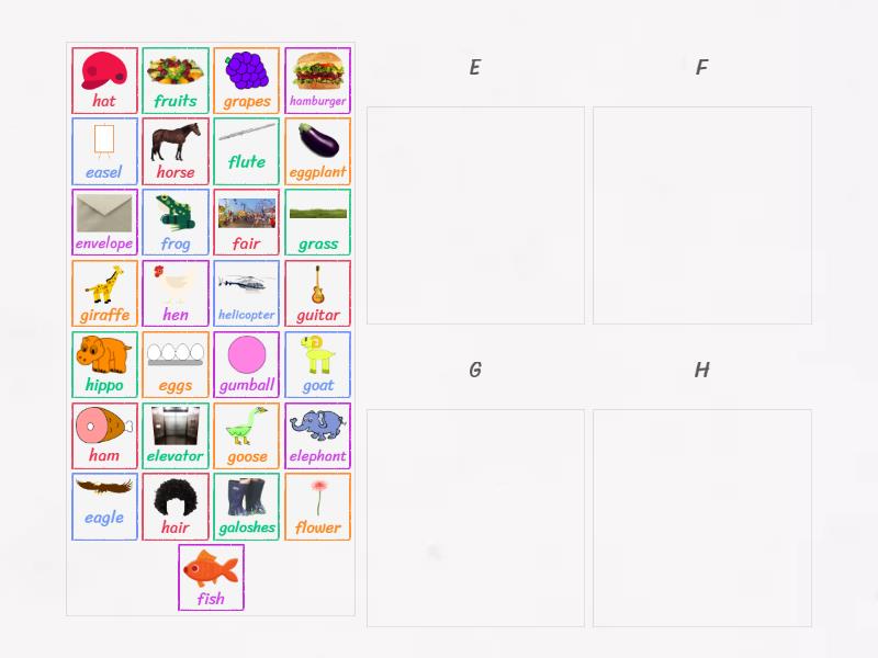 Interactive ABC's: Word Sort E-H - Group sort