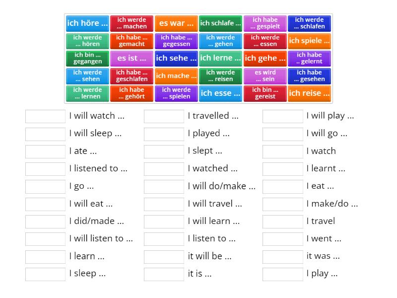 Key Verbs in Past, Present and Future - Match up