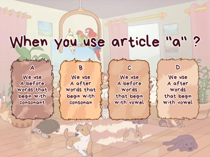 Article A/An and Possessive Adjective - Possessive Pronoun - Quiz