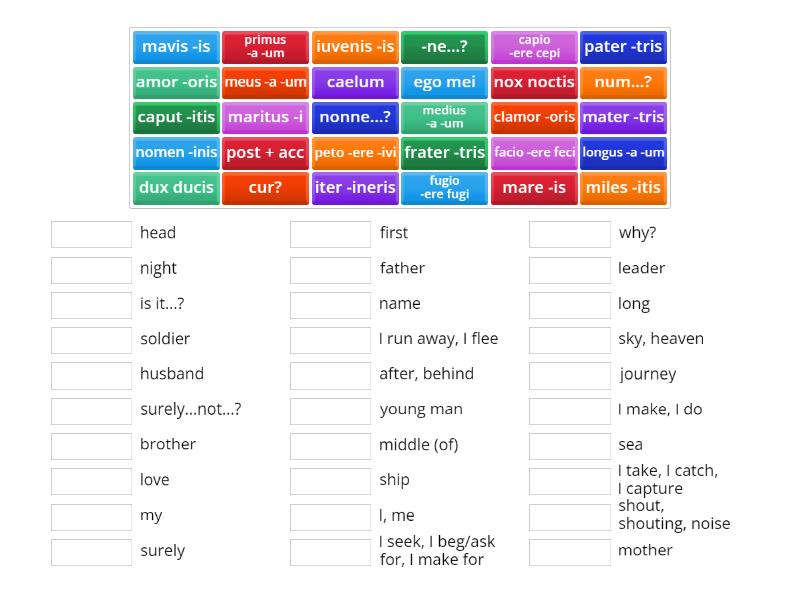 Chapter 4 Latin to GCSE Vocabulary (Part 1) - Match up