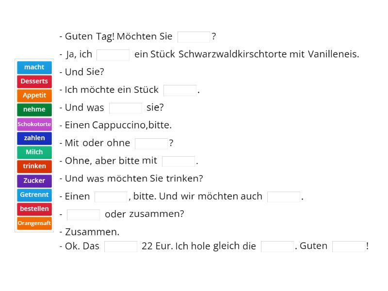 Im Restaurant bestellen - Vervollständige den Satz