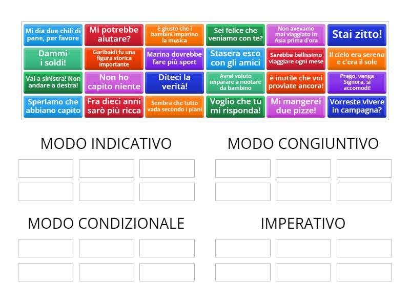 MODI INDICATIVO, CONGIUNTIVO, CONDIZIONALE, IMPERATIVO - Group sort