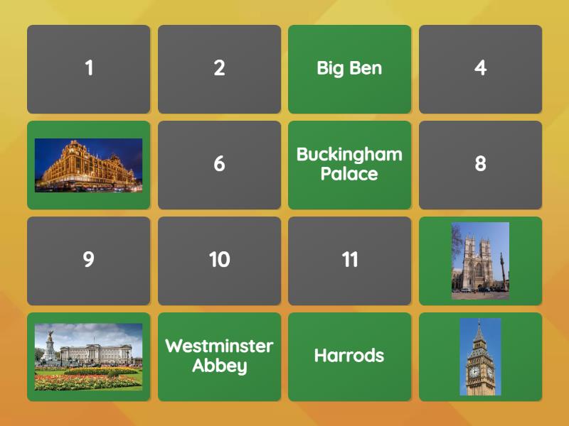 English Memory game - Matching pairs