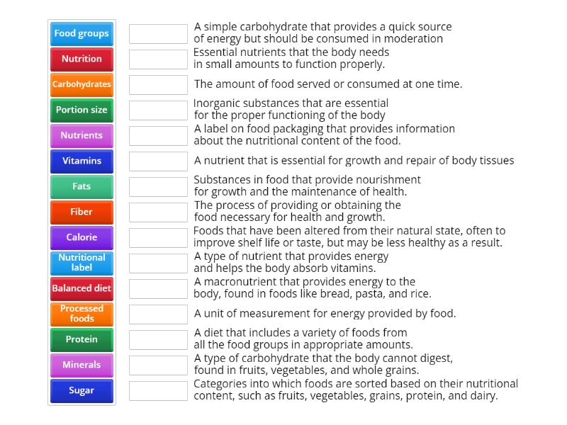 Introduction to Nutrition - Match up