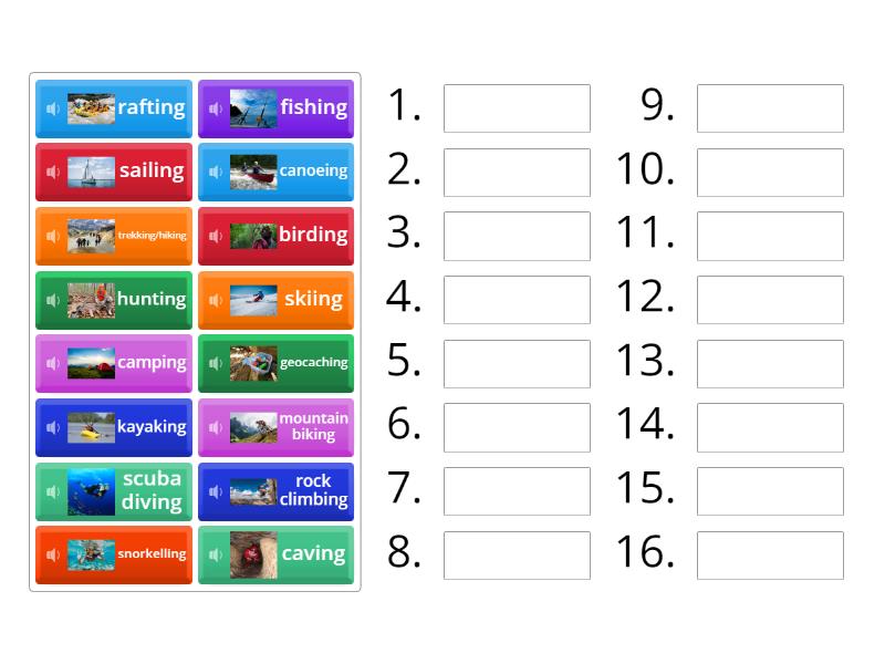 outdoor activities - Rank order