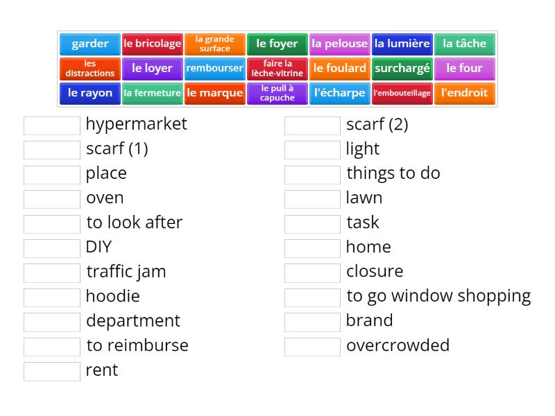 AQA GCSE French : Unit 5 : house and town (part 5 - HIGHER ONLY) - Match up