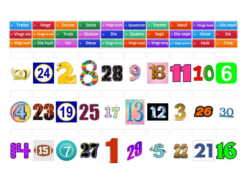 Les nombres 1-30 - Match up
