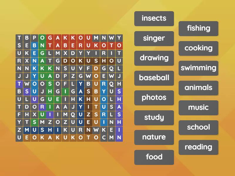 Interests / likes / dislike Japanese - Wordsearch