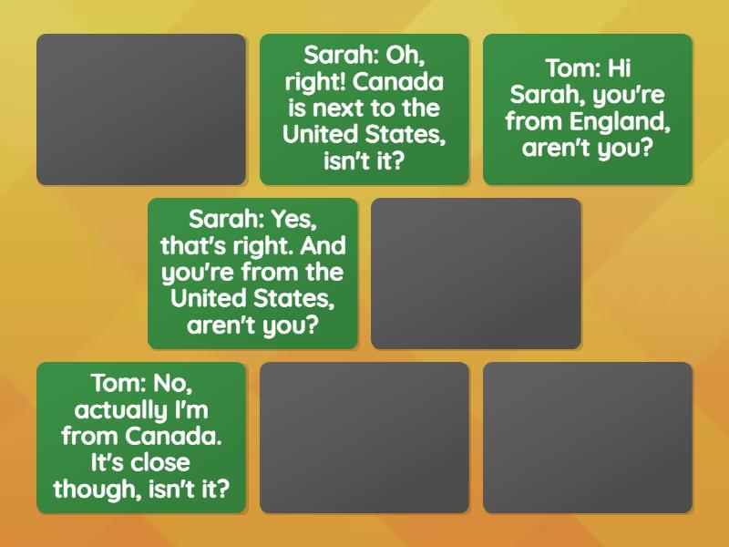 MATCHING - TAG QUESTIONS - CONVERSATION 01 - Parejas