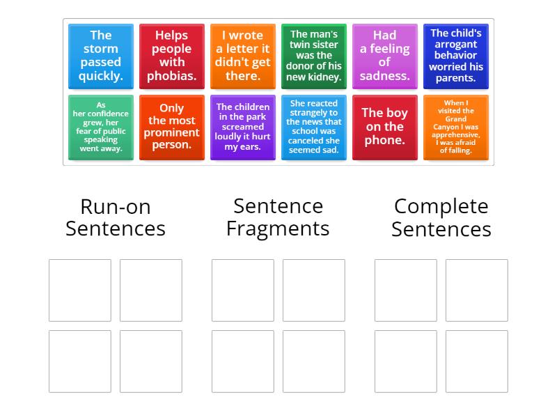 Run-on, Fragment, and Complete Sentences - Group sort