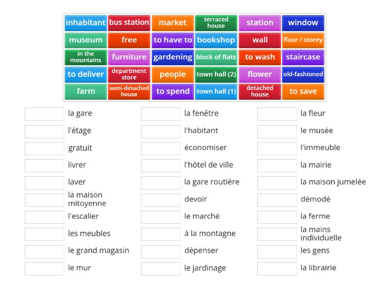 AQA GCSE French : Unit 5 : house and town (part 2) - Match up