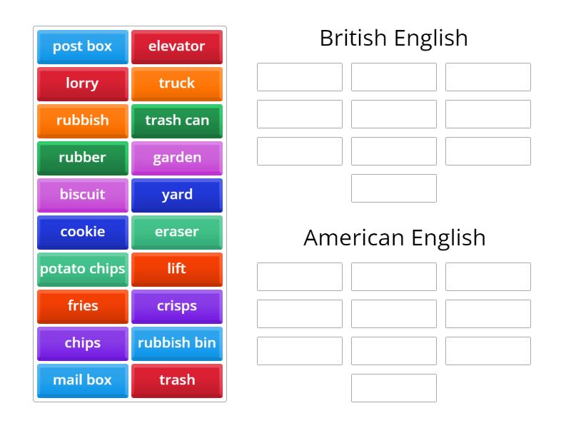 British or American English vocabulary differences - Group sort