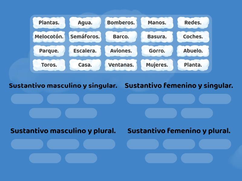 Sustantivos. Género y número. - Ordenar por grupo