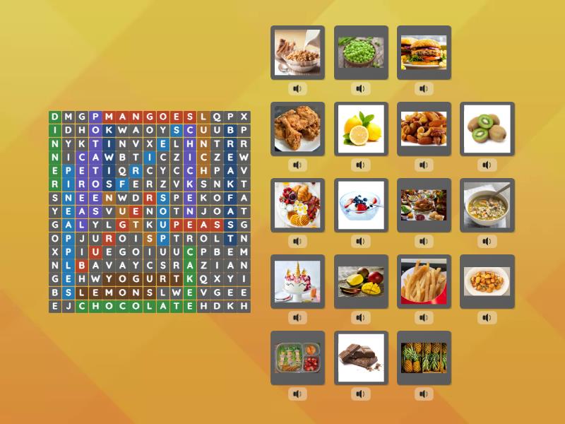 Unit 4: Vocabulary (Meals & Food) - Wordsearch