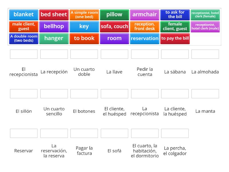 Vocabulario : El hotel - Match up