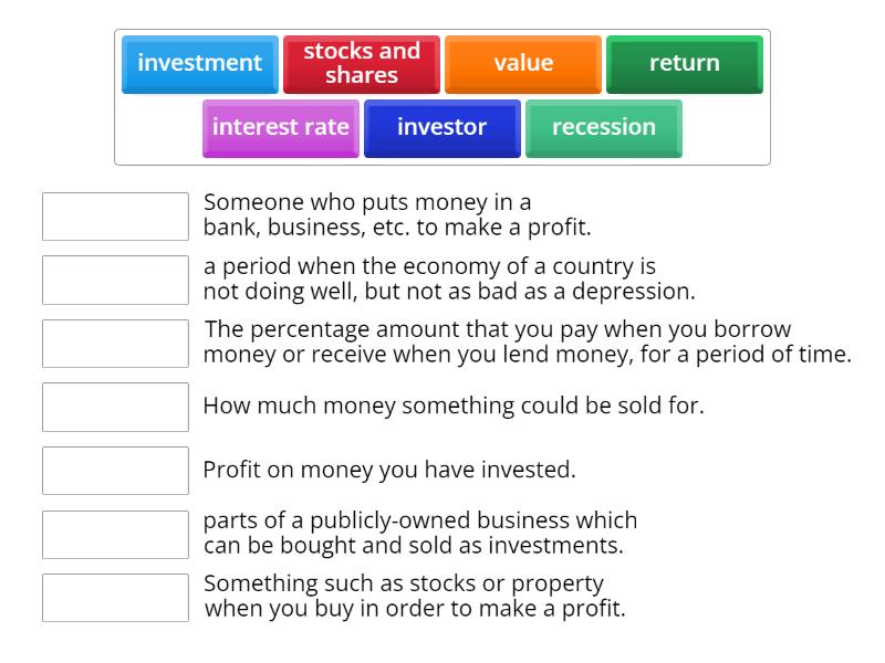 Unit 8: Reading 1 Vocabulary - Match up
