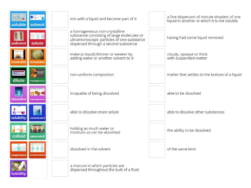 Mixtures and Separating Techniques Definitions - Match up