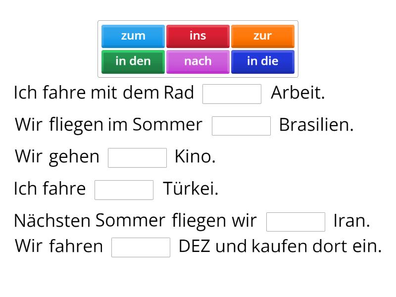 zu, nach oder in - Missing word