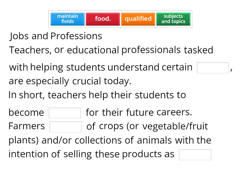 Jobs and Professions. B2 Reading Part 1 - Complete the sentence