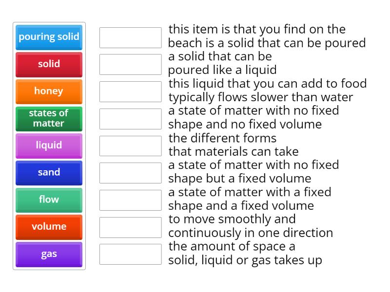 Solids, liquids and gases - Match up