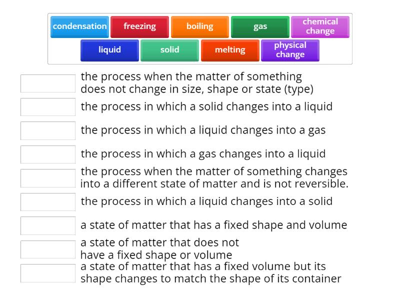 States of Matter Vocabulary - Match up