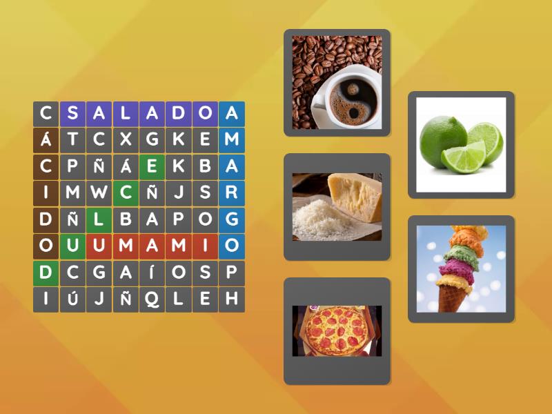 Sentido del gusto (sabores) - Wordsearch