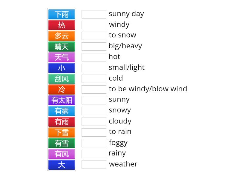 Year 9 Mandarin - weather vocabulary - Match up